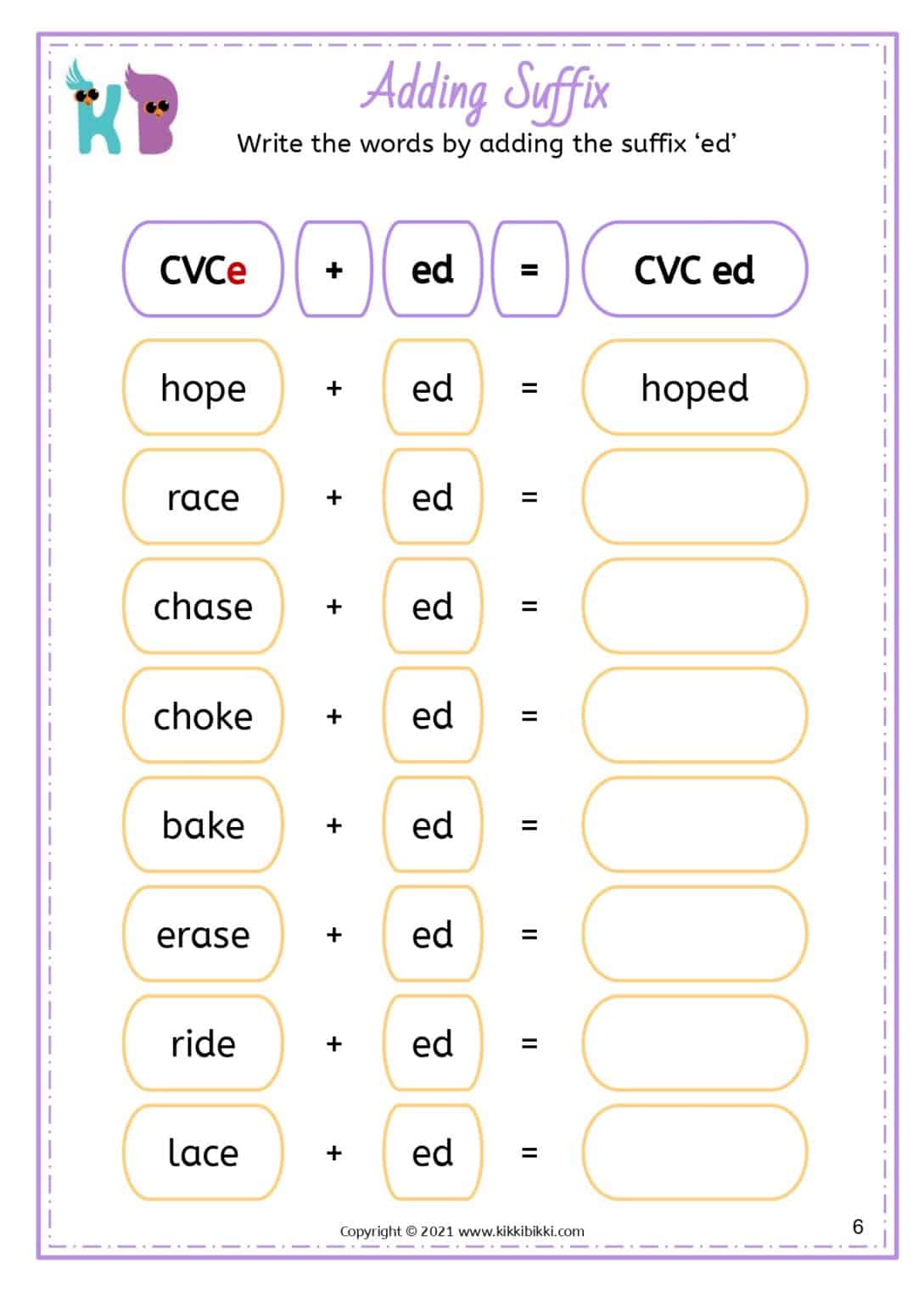 Adding Suffix-ed - Free Phonics Printable Worksheets
