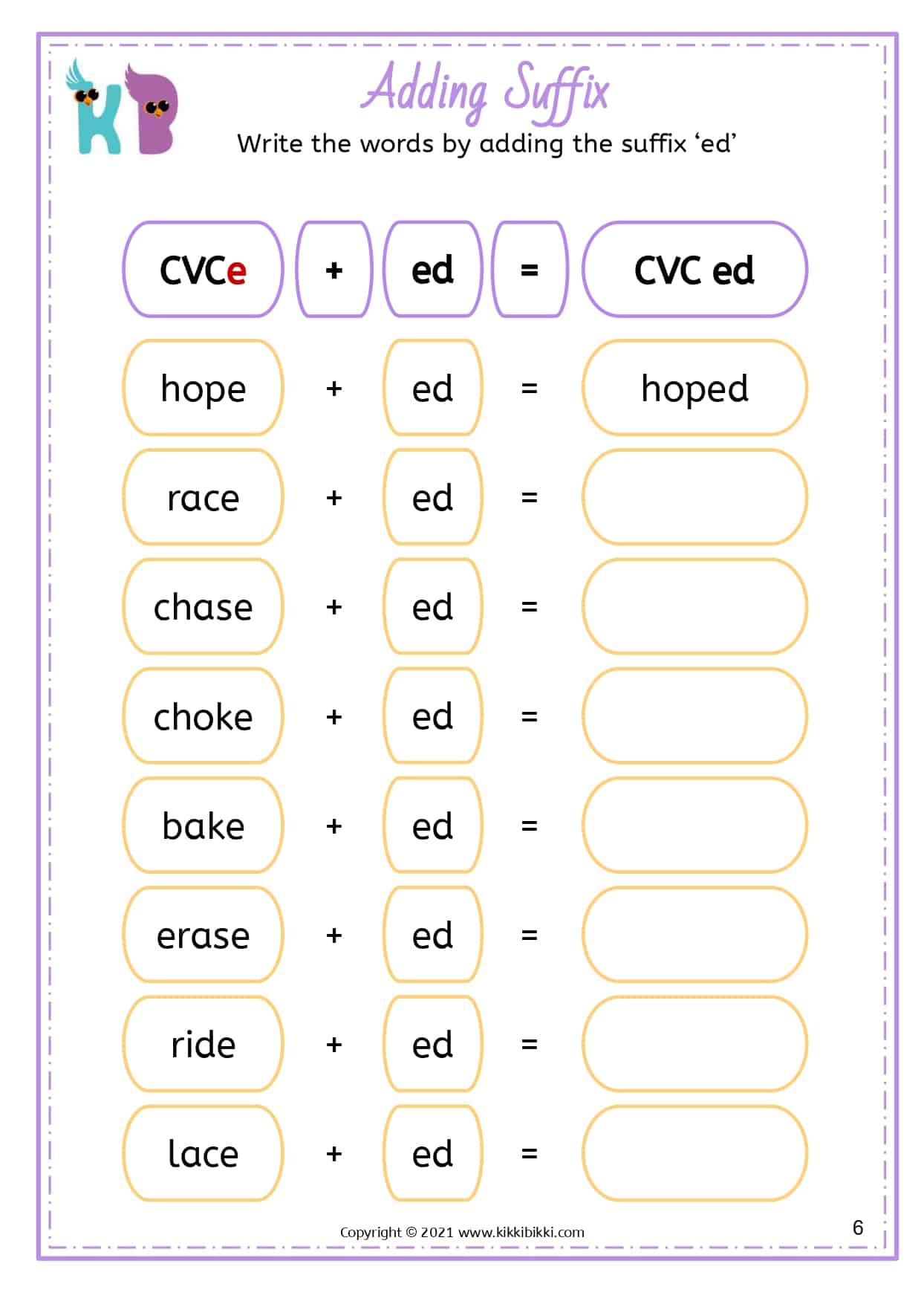 Adding Suffix-ed - Free Phonics Printable Worksheets