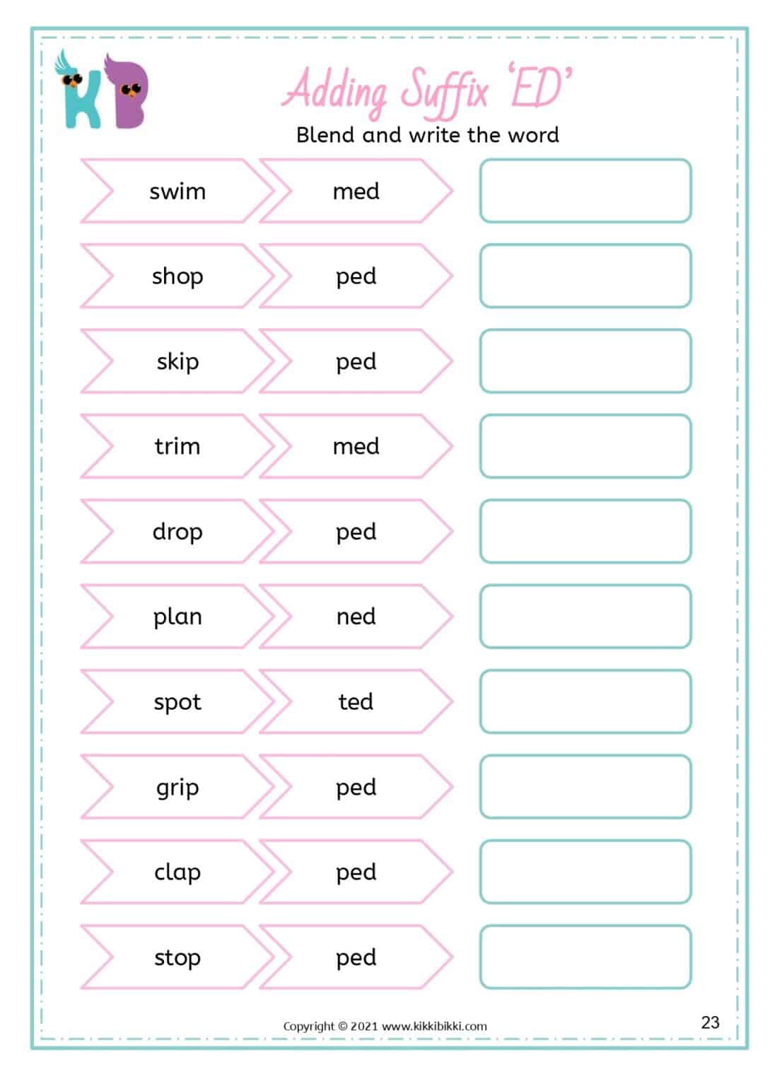 Adding Suffix-ed - Free Phonics Printable Worksheets
