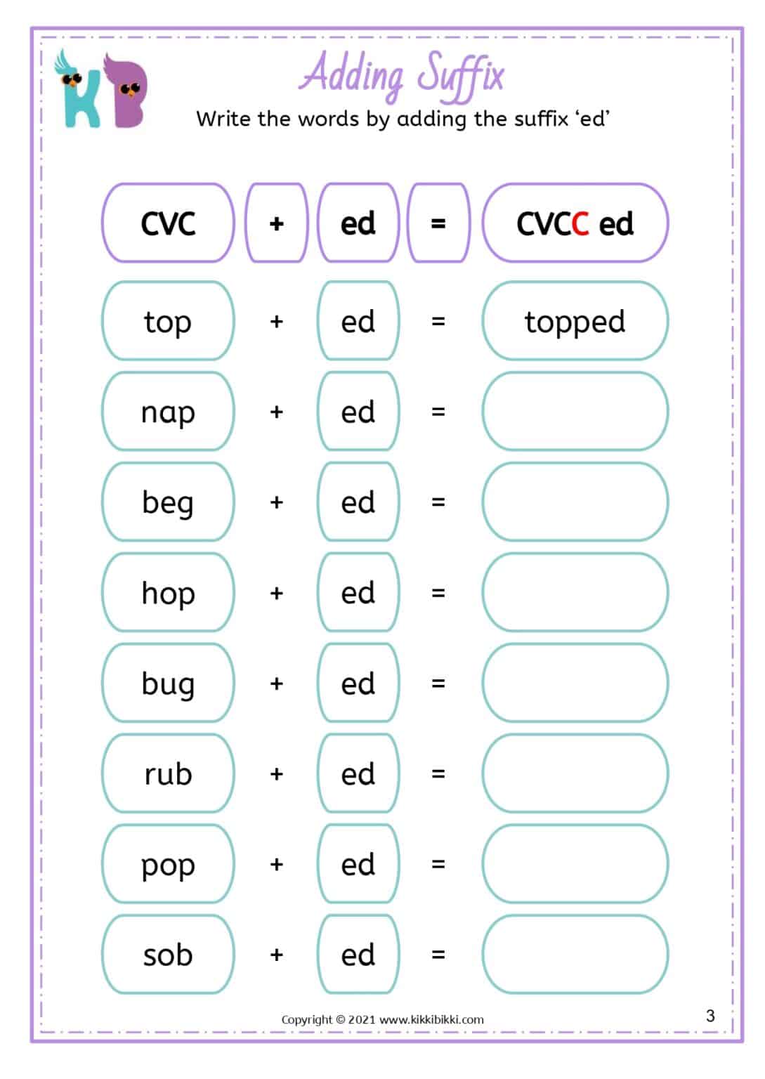 Adding Suffix-ed - Free Phonics Printable Worksheets