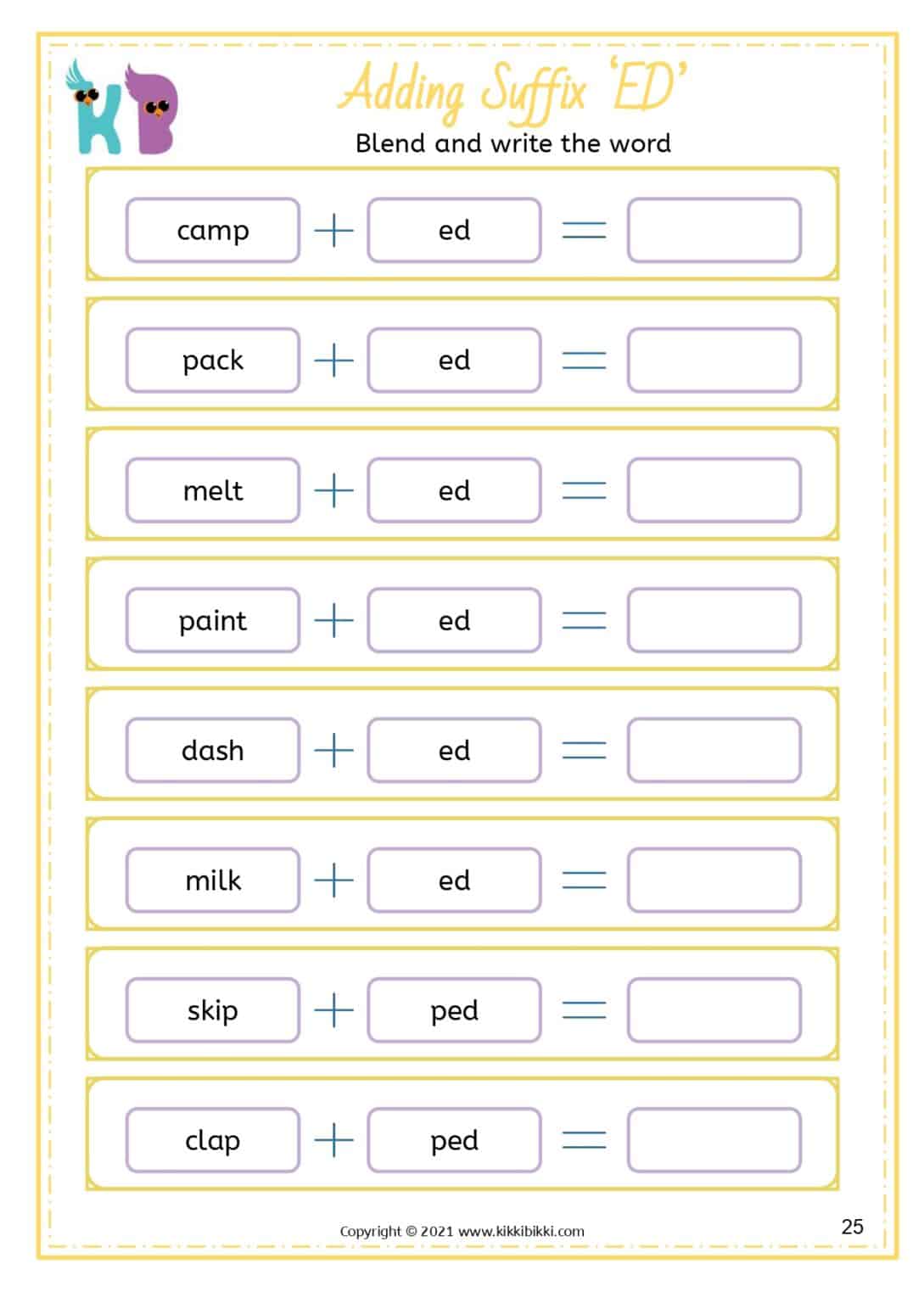 Adding Suffix-ed - Free Phonics Printable Worksheets