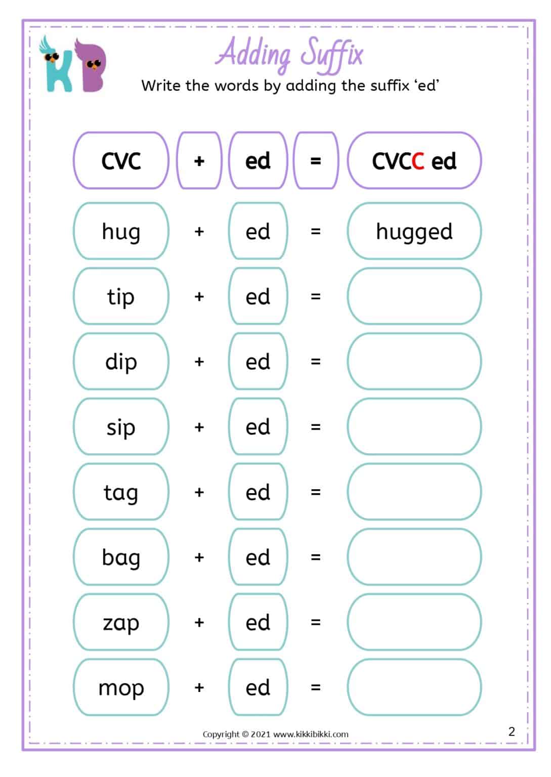 Adding Suffix-ed - Free Phonics Printable Worksheets