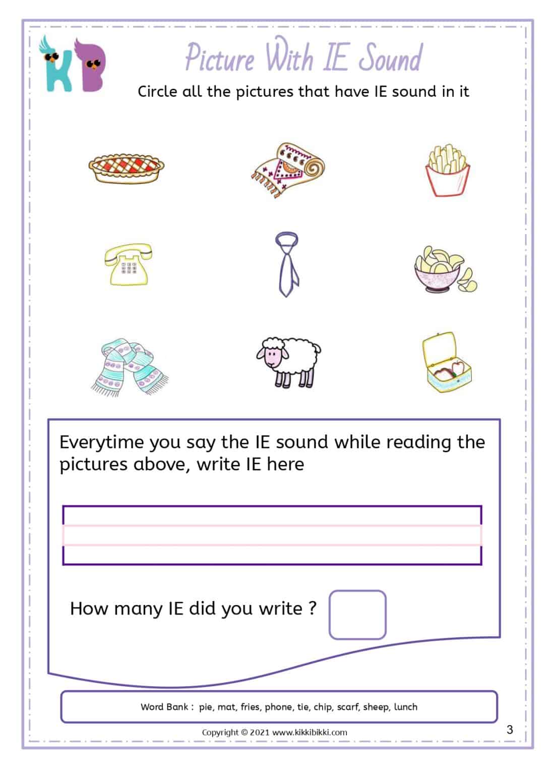/ie/ Sound | Free Phonics Printable Worksheets