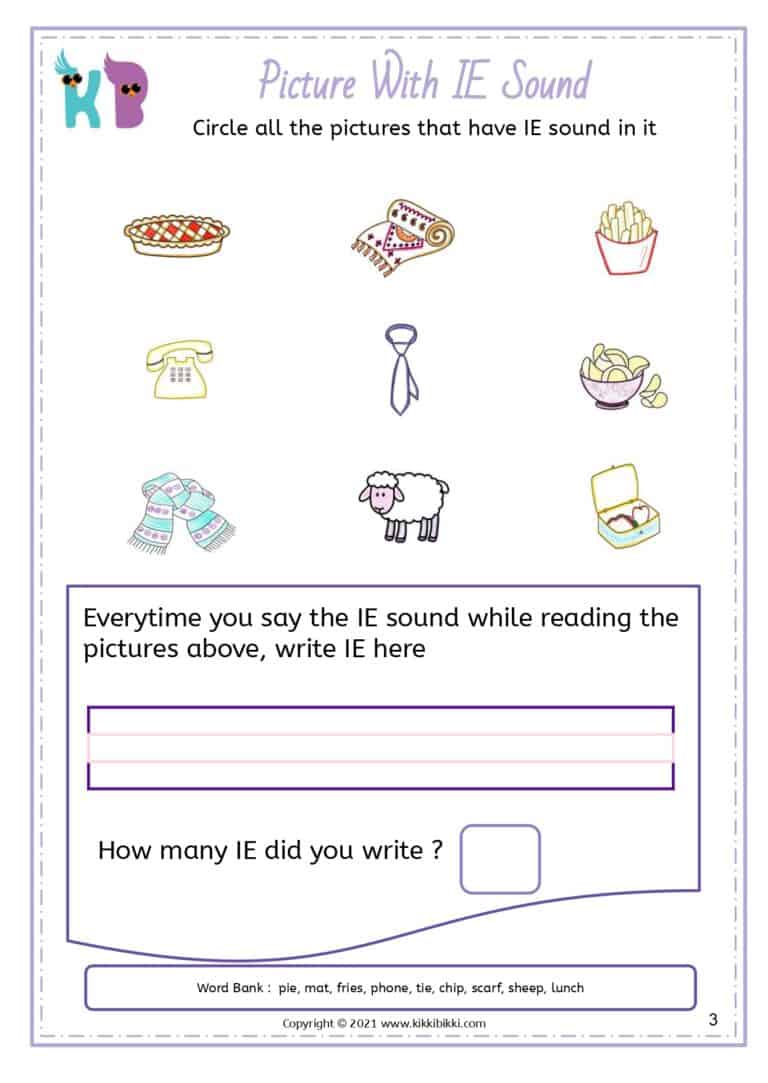 /ie/ Sound | Free Phonics Printable Worksheets