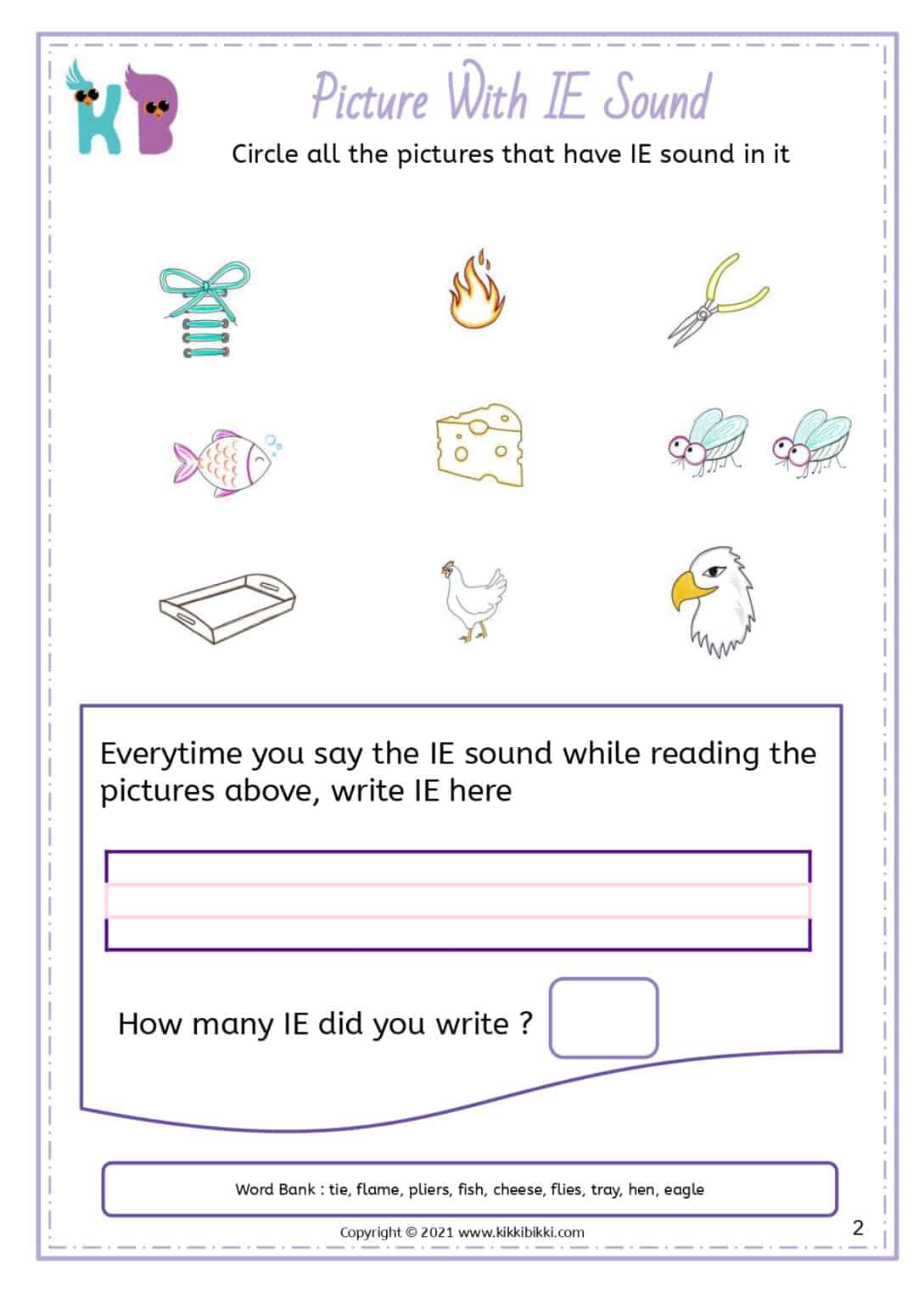 /ie/ Sound | Free Phonics Printable Worksheets