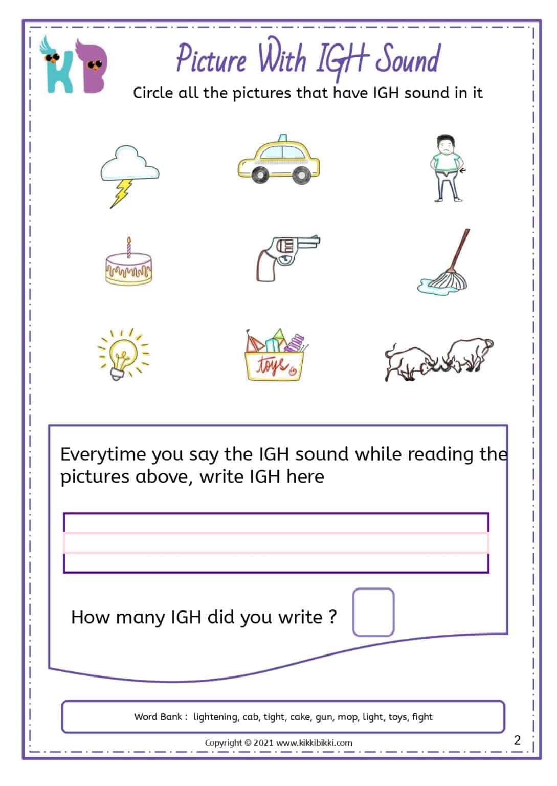 Learn to Spell igh Words - Free Phonics Worksheets - KikkiBikki