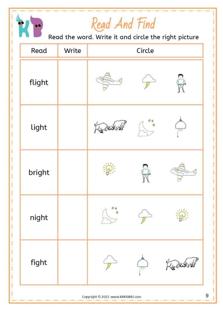 Learn to Spell igh Words - Free Phonics Worksheets - KikkiBikki