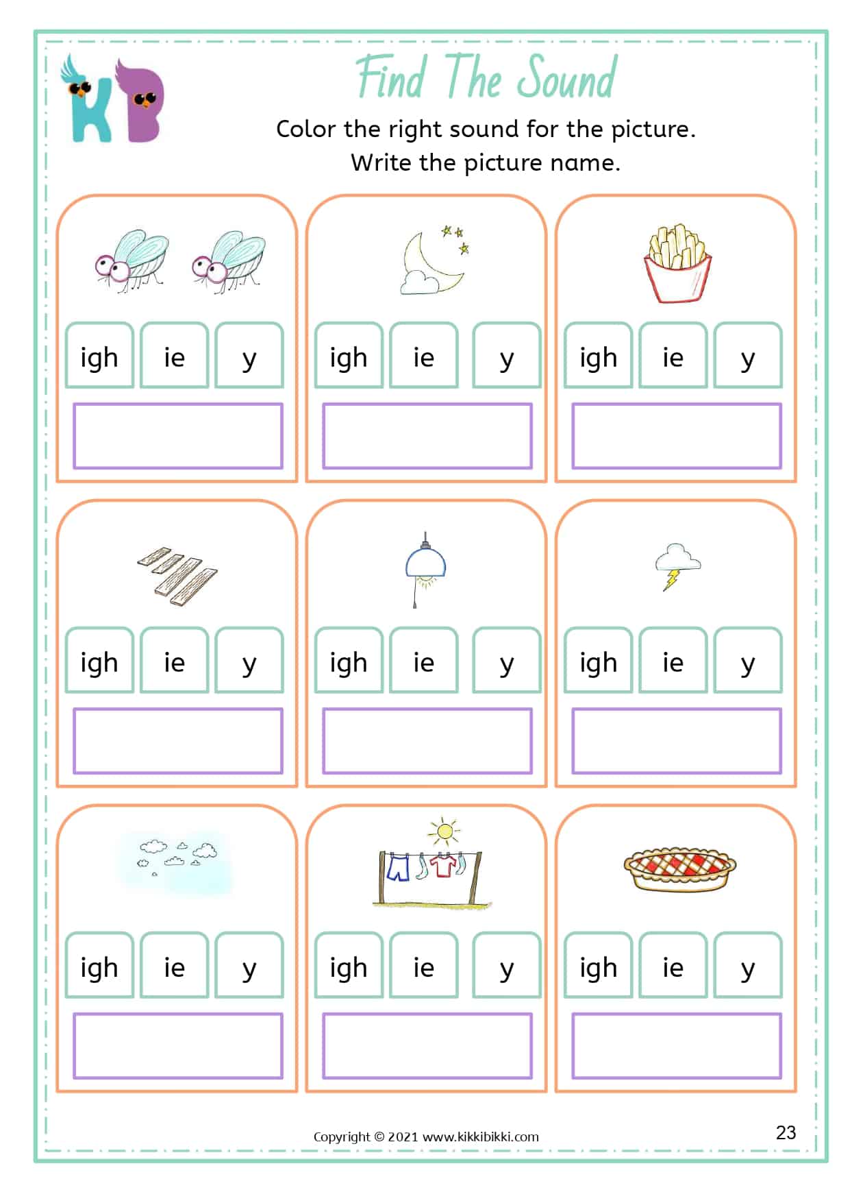 Learn to Spell i, igh, y Sound Words | Free Phonics Worksheets