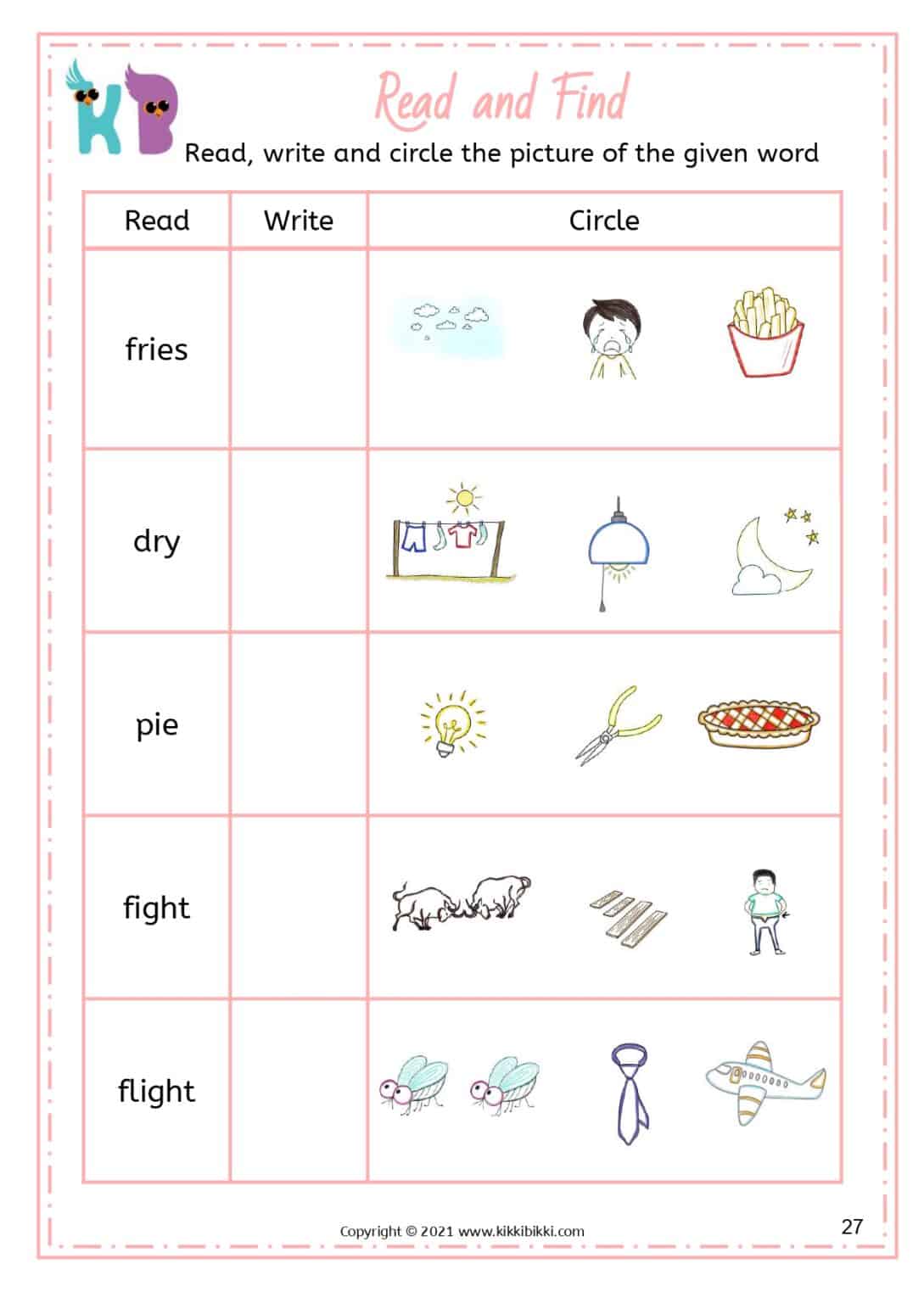 Learn to Spell i, igh, y Sound Words | Free Phonics Worksheets