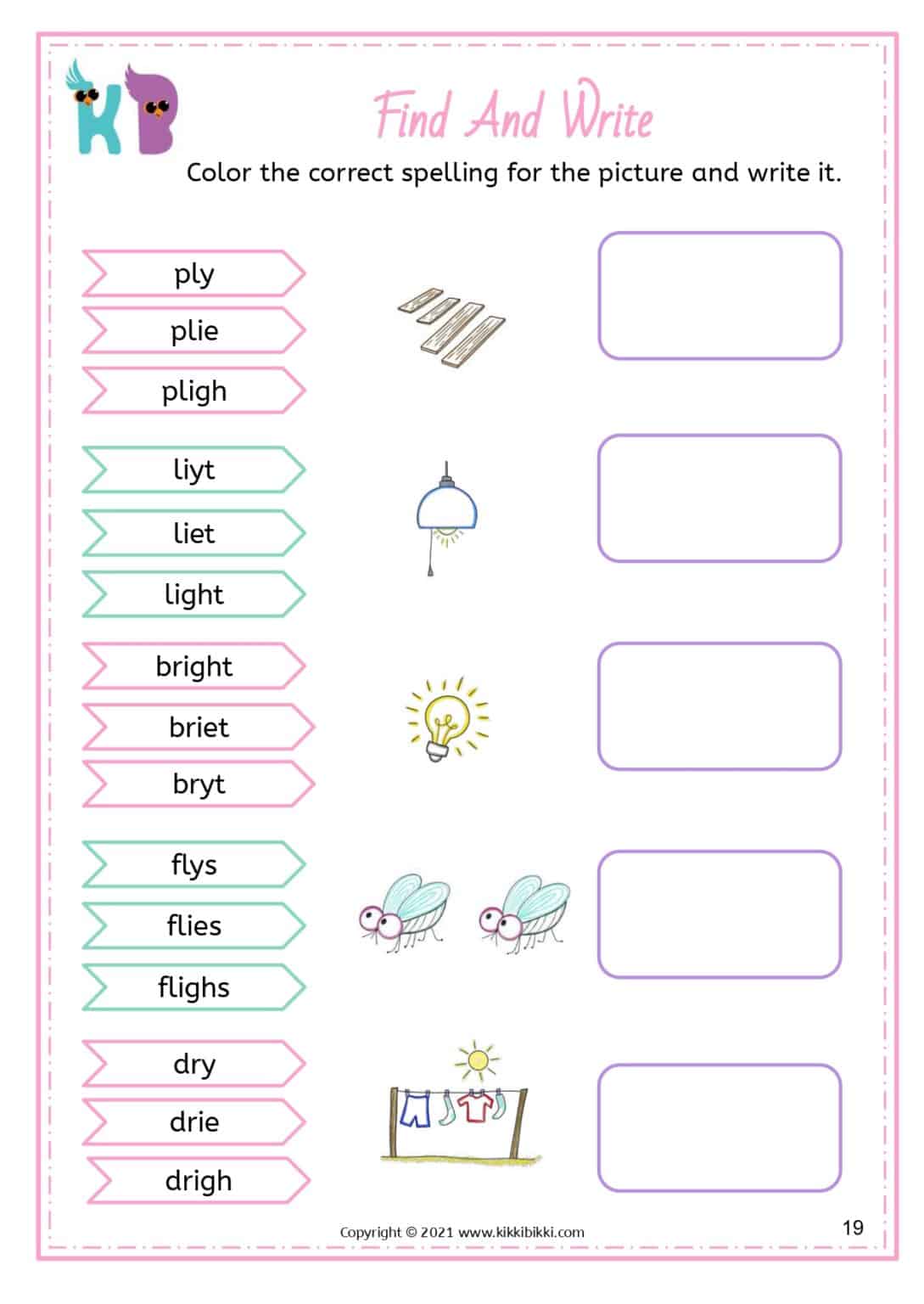 Learn to Spell i, igh, y Sound Words | Free Phonics Worksheets