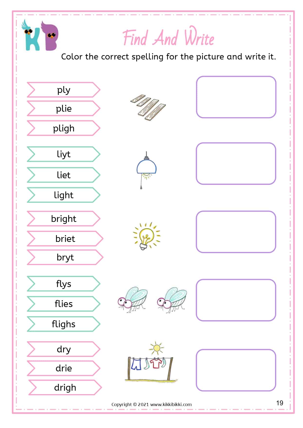 Learn to Spell i, igh, y Sound Words | Free Phonics Worksheets