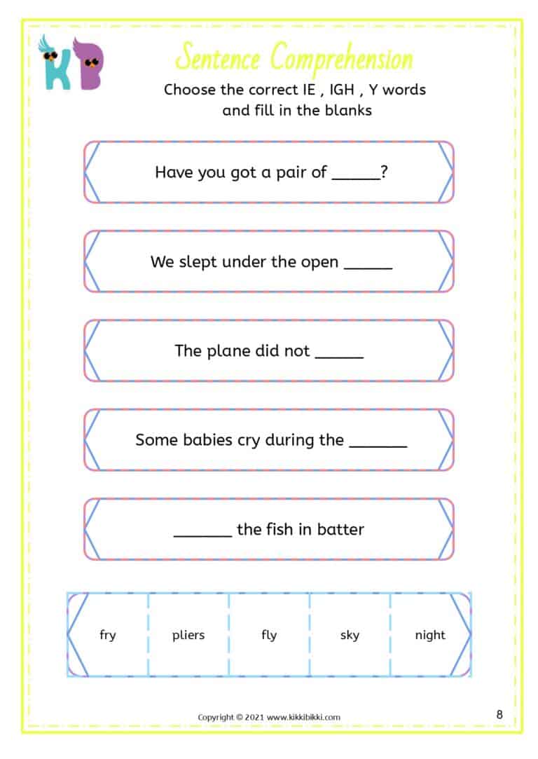 Mastering IE, IGH, and Y Sounds with Sentence Comprehension
