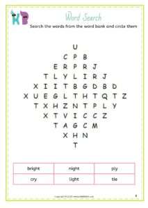 Phonics Fluency: IE, IGH, and Y Sound Word Search Worksheets