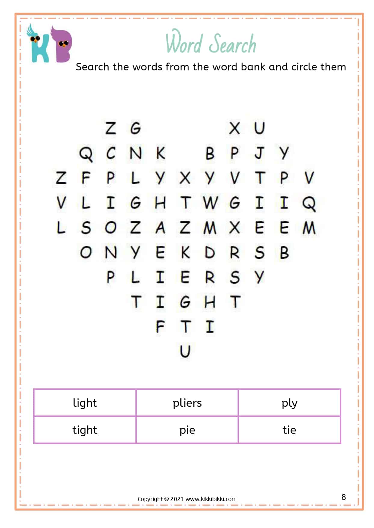Phonics Fluency: IE, IGH, and Y Sound Word Search Worksheets