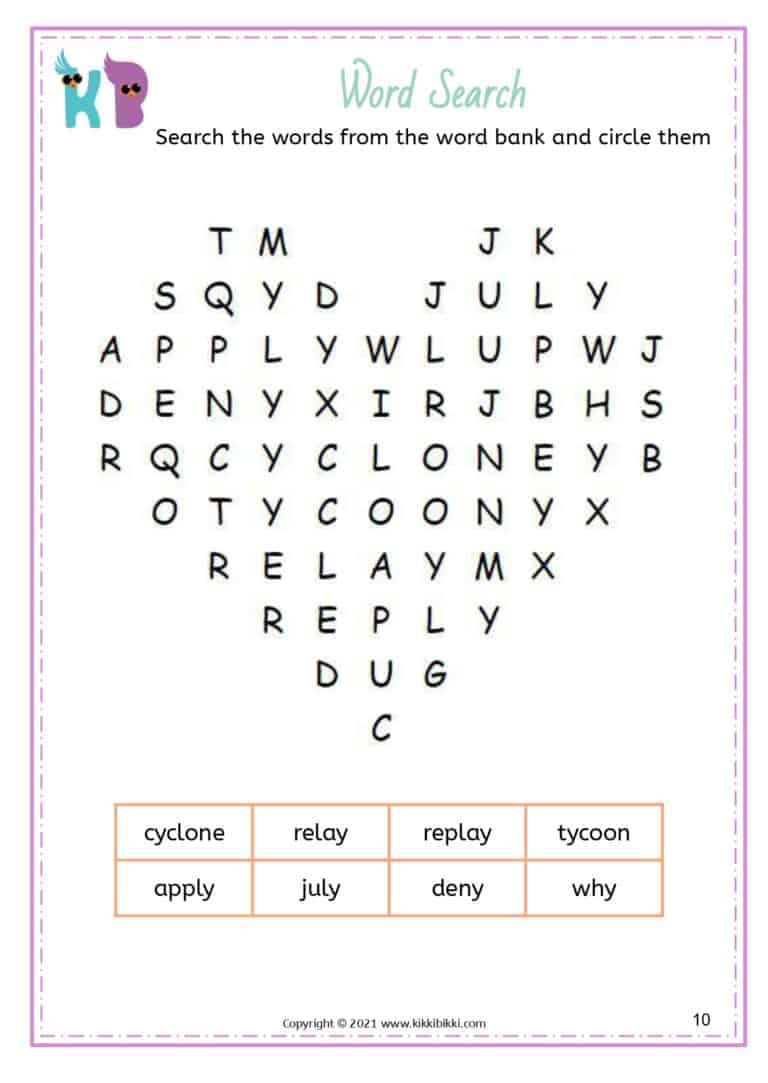 Phonics Fluency: IE, IGH, and Y Sound Word Search Worksheets