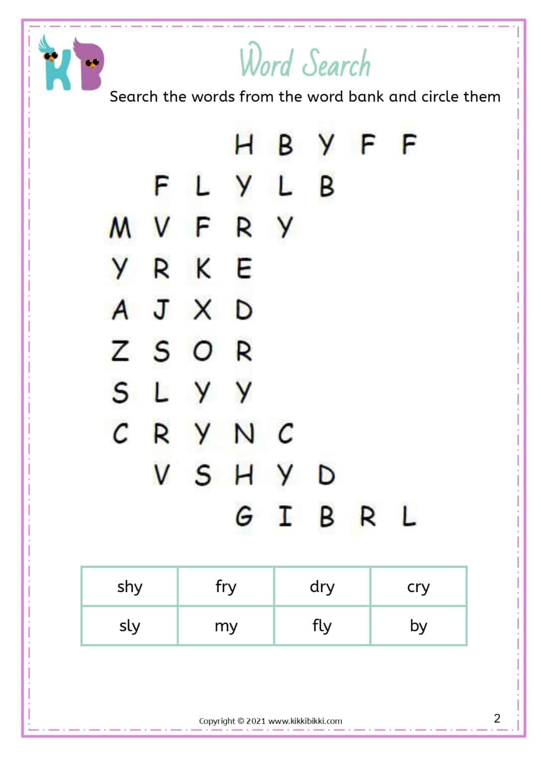 Phonics Fluency: IE, IGH, and Y Sound Word Search Worksheets