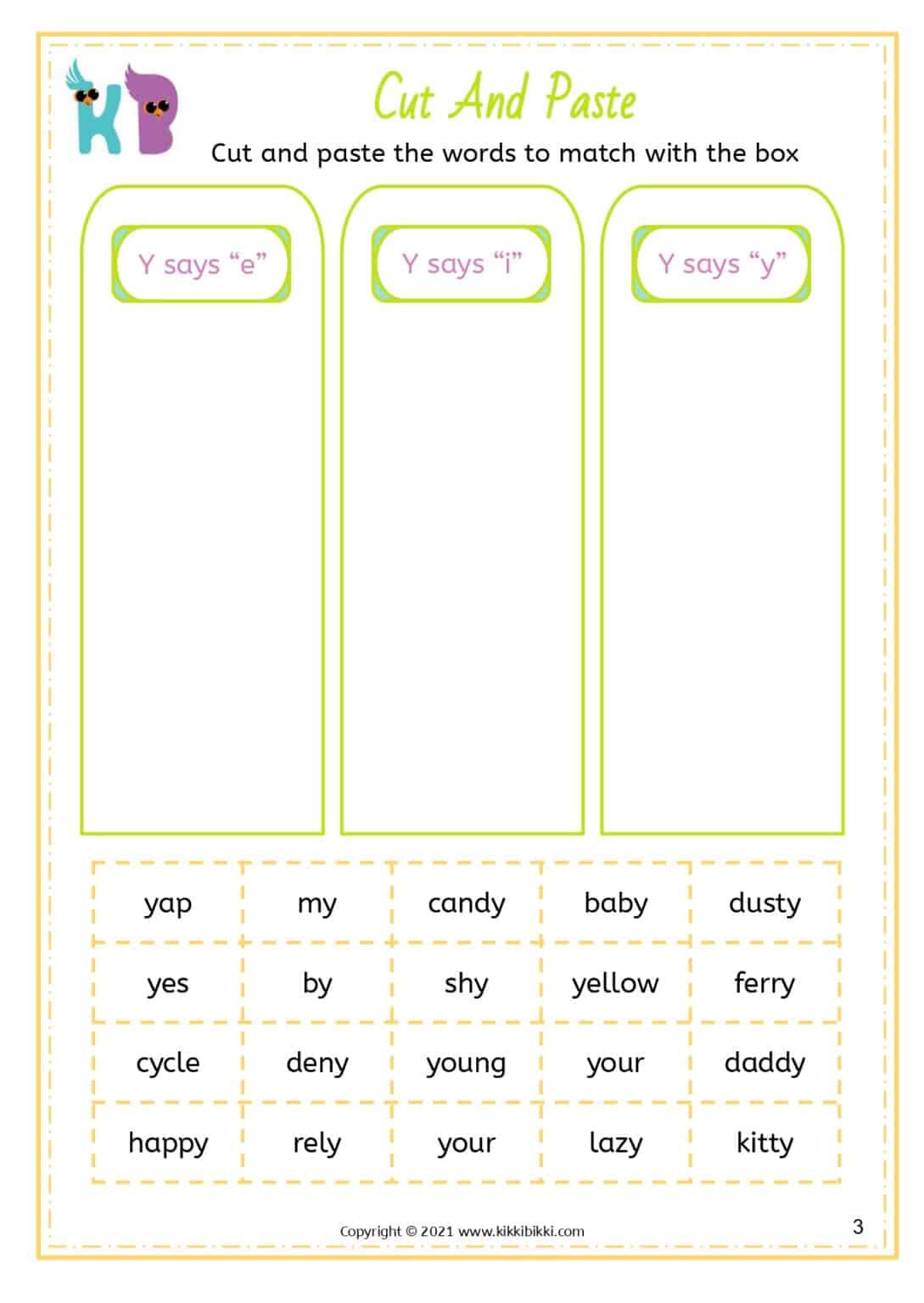 Sounds of y Worksheet - Free Phonics Printable Worksheets