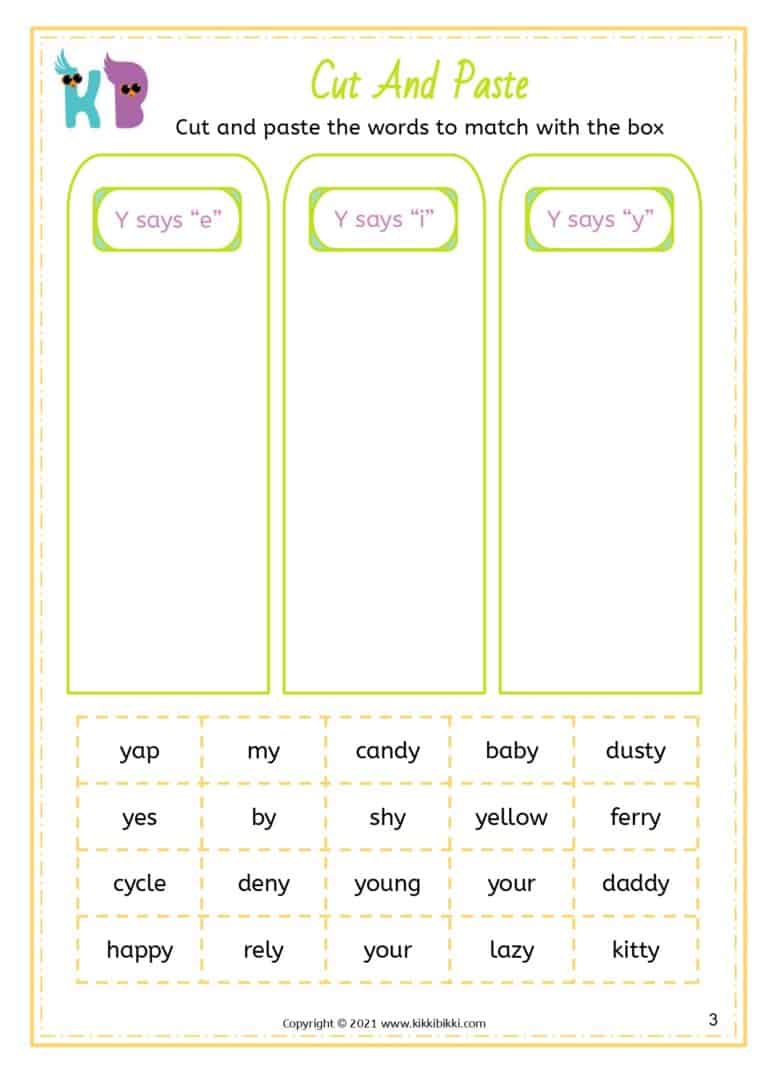 Sounds of y Worksheet - Free Phonics Printable Worksheets