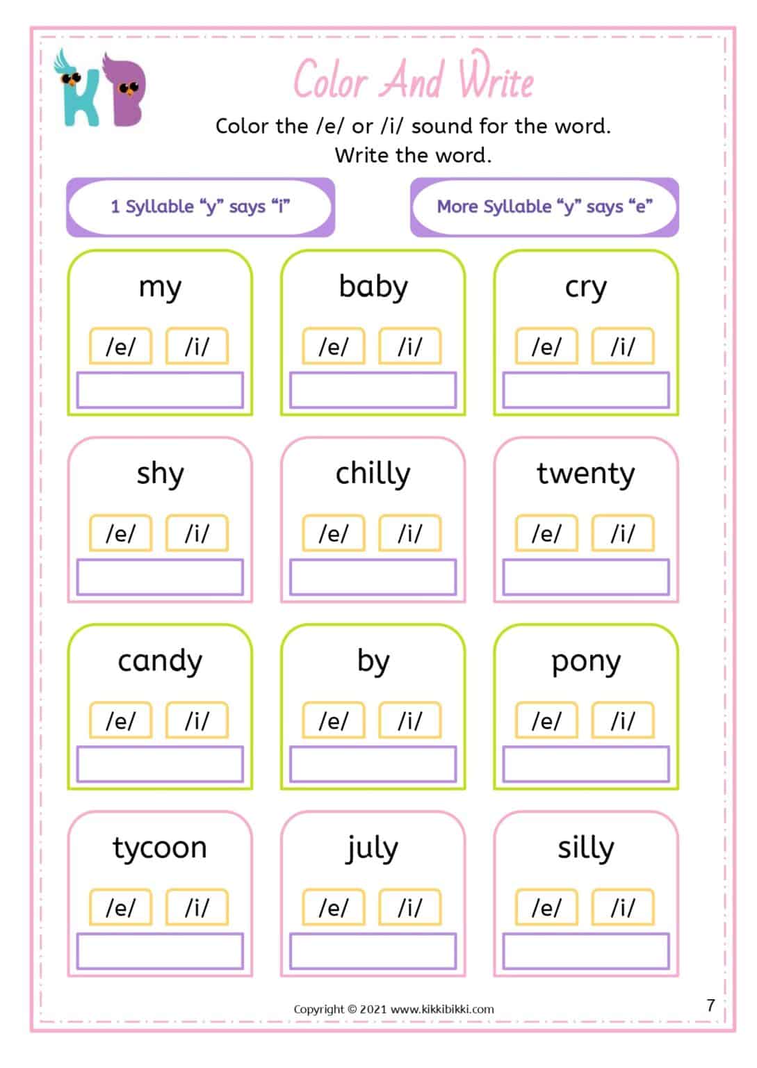 Sounds of y Worksheet - Free Phonics Printable Worksheets