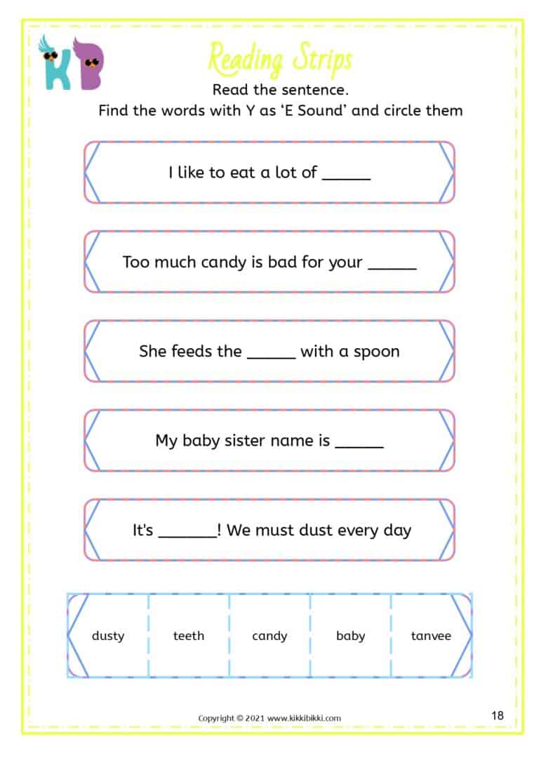 Sounds of y Worksheet - Free Phonics Printable Worksheets