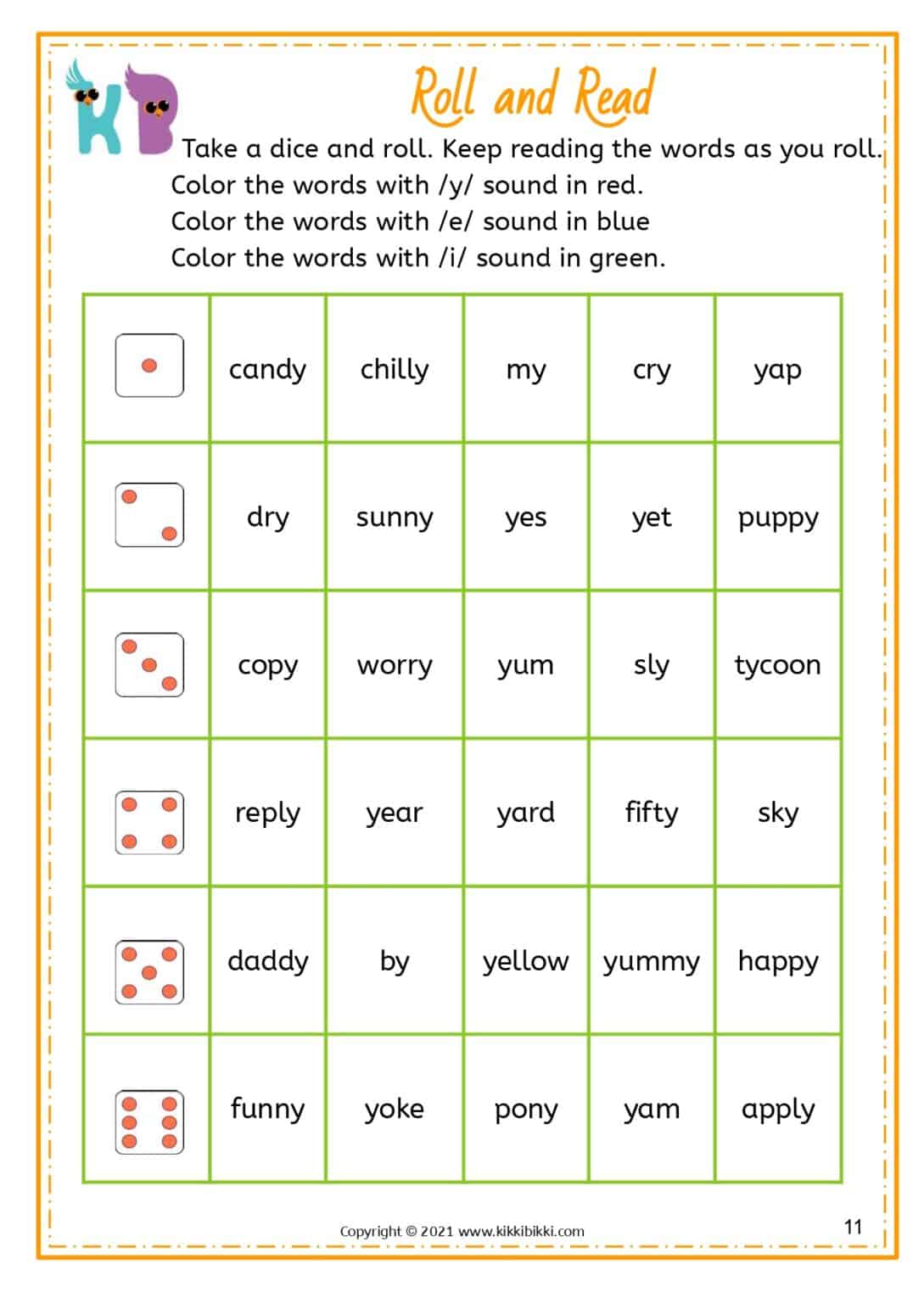 Sounds of y Worksheet - Free Phonics Printable Worksheets
