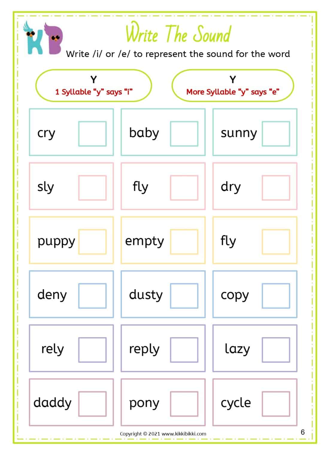 Sounds of y Worksheet - Free Phonics Printable Worksheets