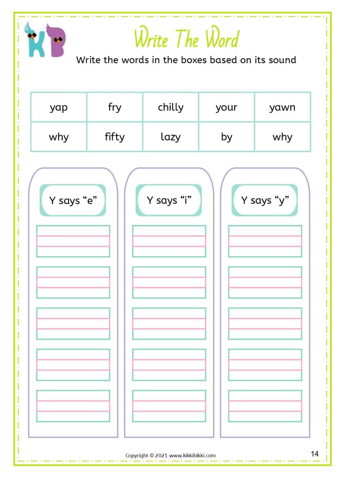Sounds of y Worksheet - Free Phonics Printable Worksheets