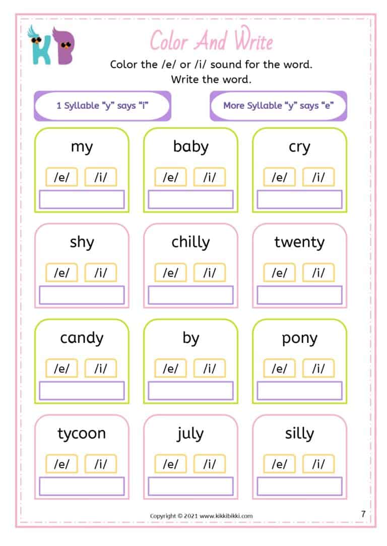 Sounds of y Worksheet - Free Phonics Printable Worksheets