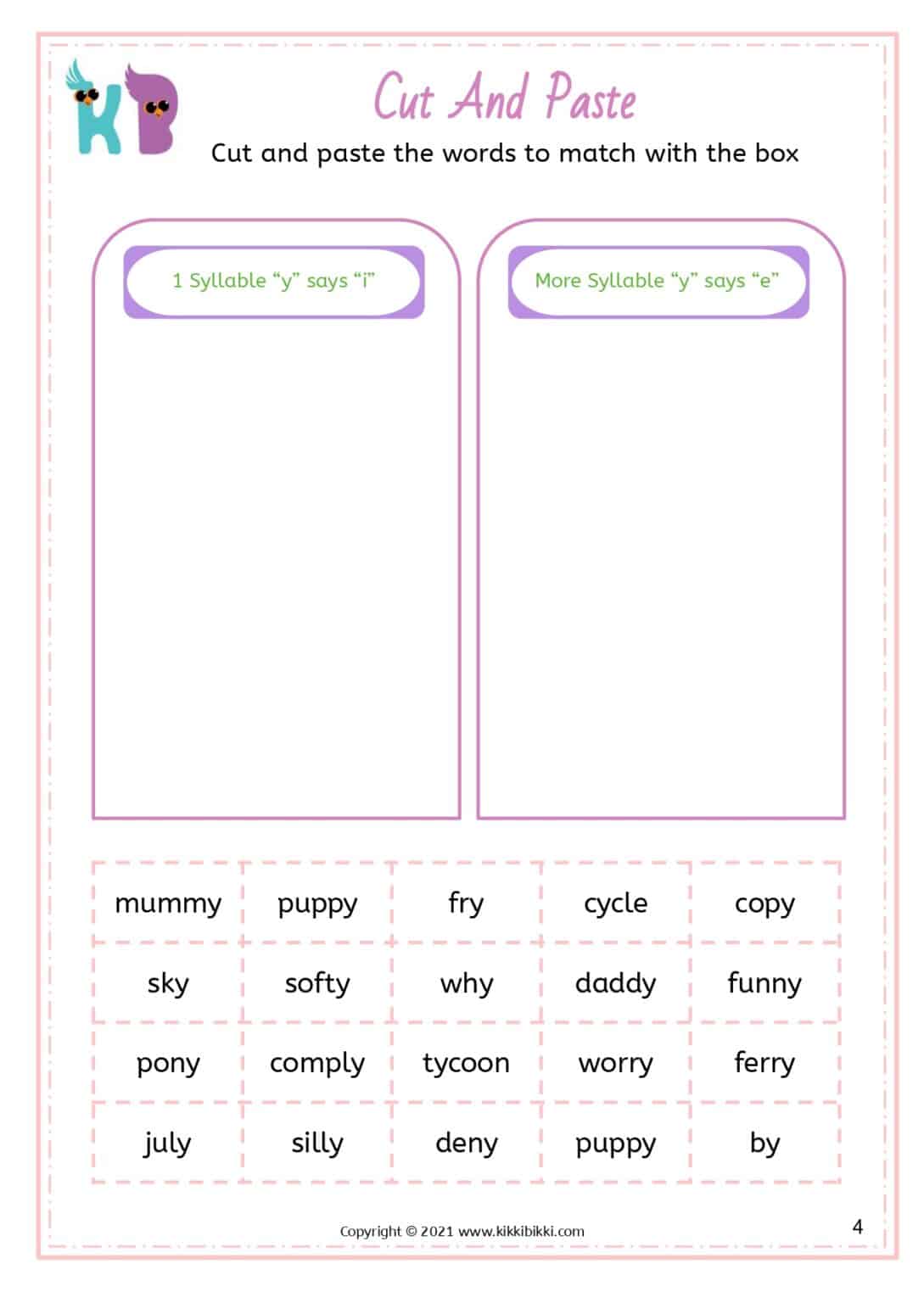 Sounds of y Worksheet - Free Phonics Printable Worksheets