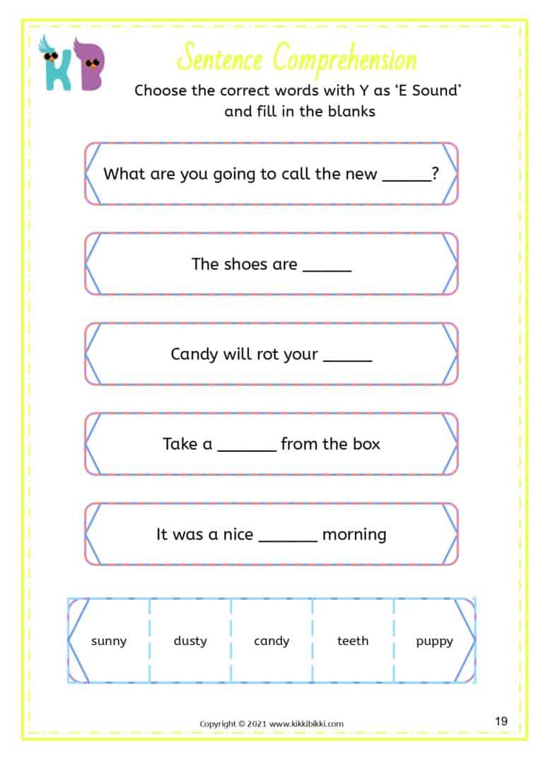 Sounds of y Worksheet - Free Phonics Printable Worksheets