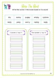 Sounds of y Worksheet - Free Phonics Printable Worksheets