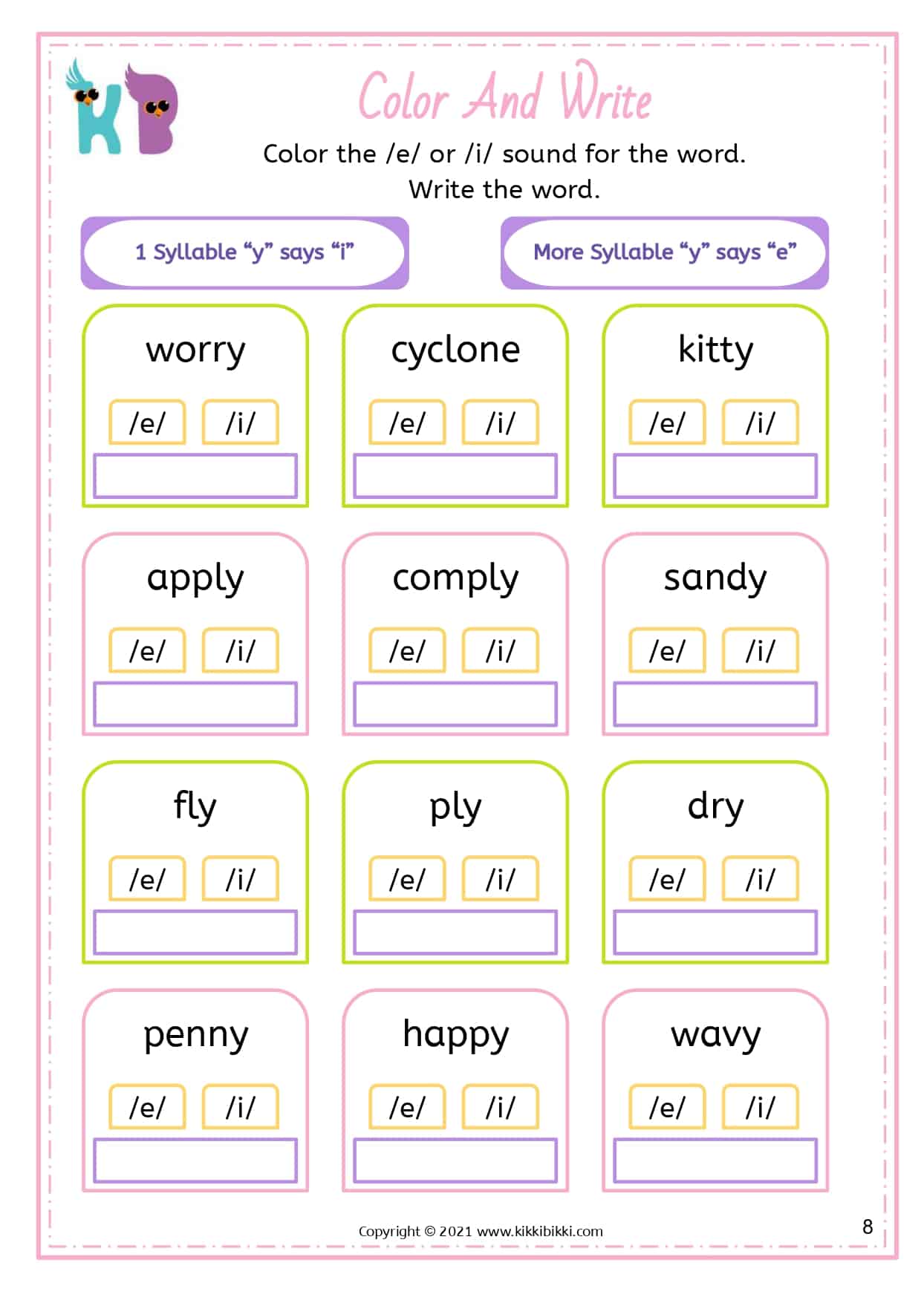 Sounds of y Worksheet - Free Phonics Printable Worksheets