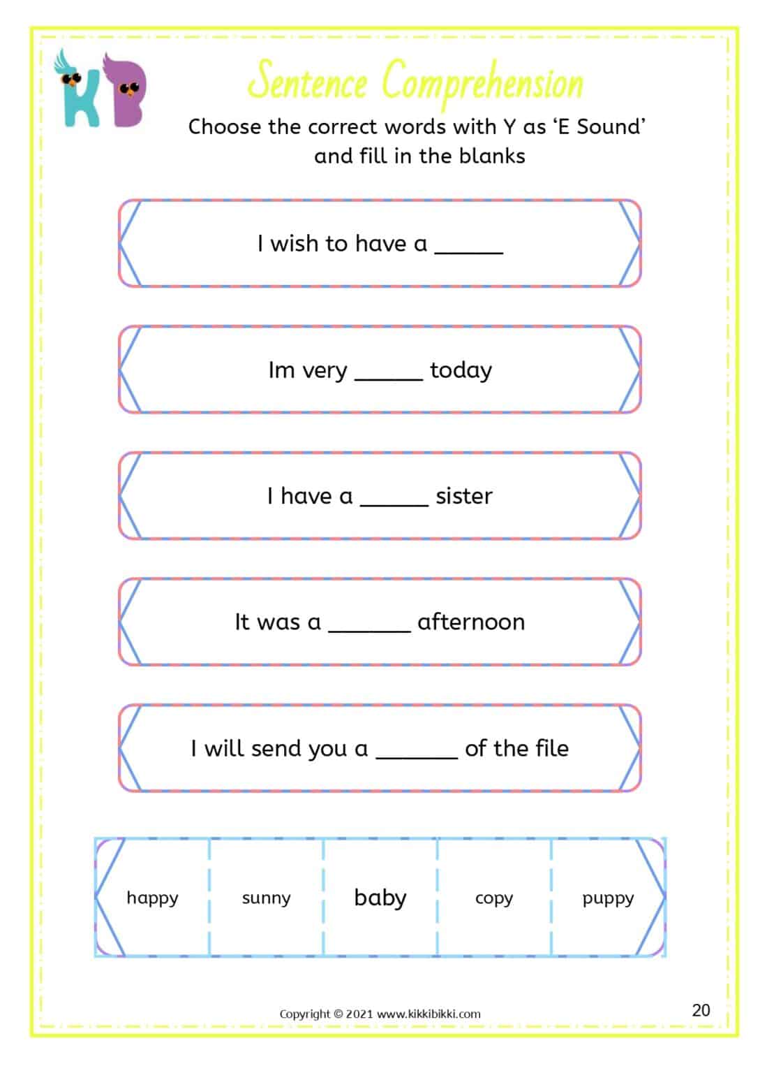 Sounds of y Worksheet - Free Phonics Printable Worksheets