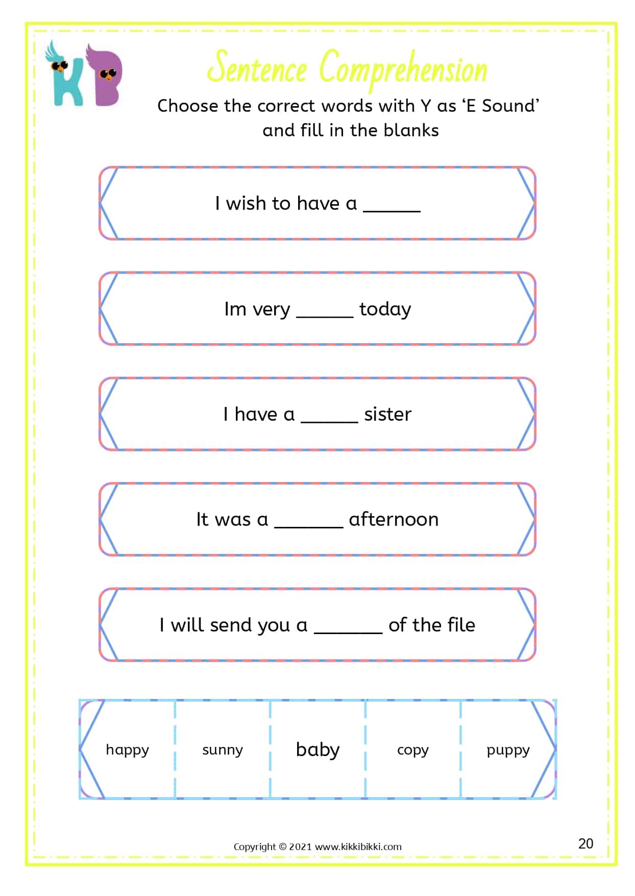 Sounds of y Worksheet - Free Phonics Printable Worksheets