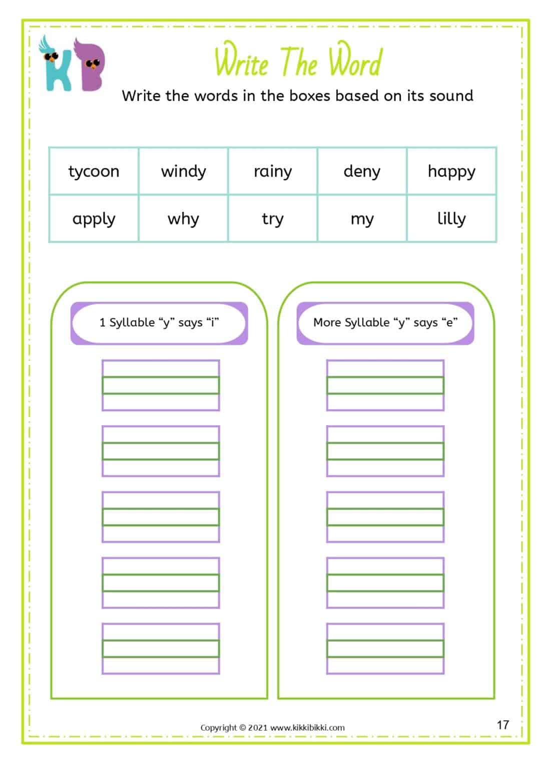 Sounds of y Worksheet - Free Phonics Printable Worksheets