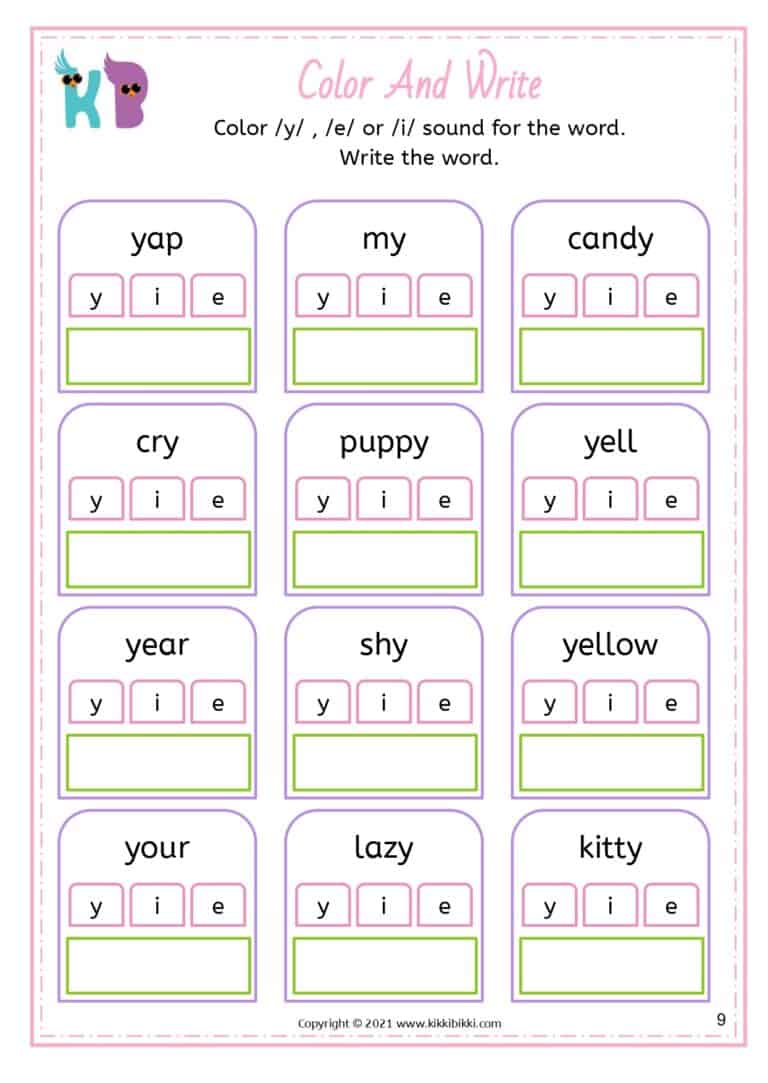 Sounds of y Worksheet - Free Phonics Printable Worksheets