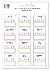 Sounds of y Worksheet - Free Phonics Printable Worksheets