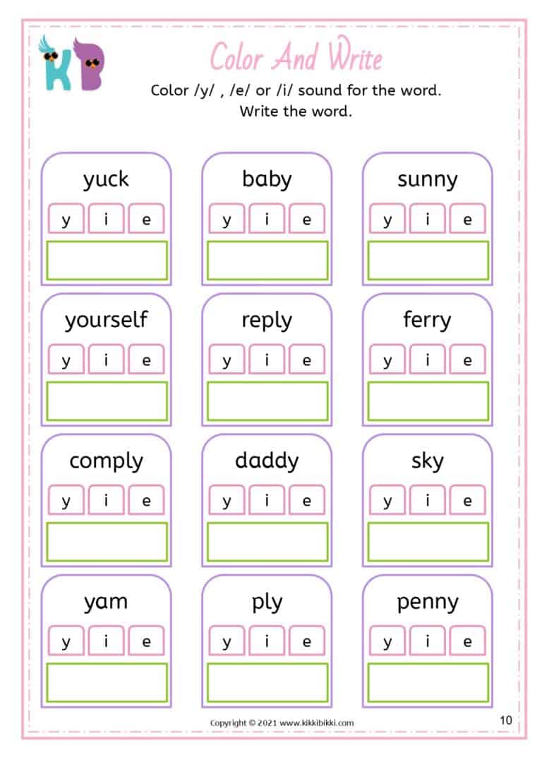 Sounds of y Worksheet - Free Phonics Printable Worksheets
