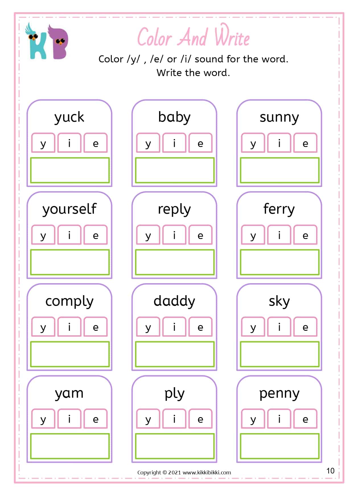 Sounds of y Worksheet - Free Phonics Printable Worksheets