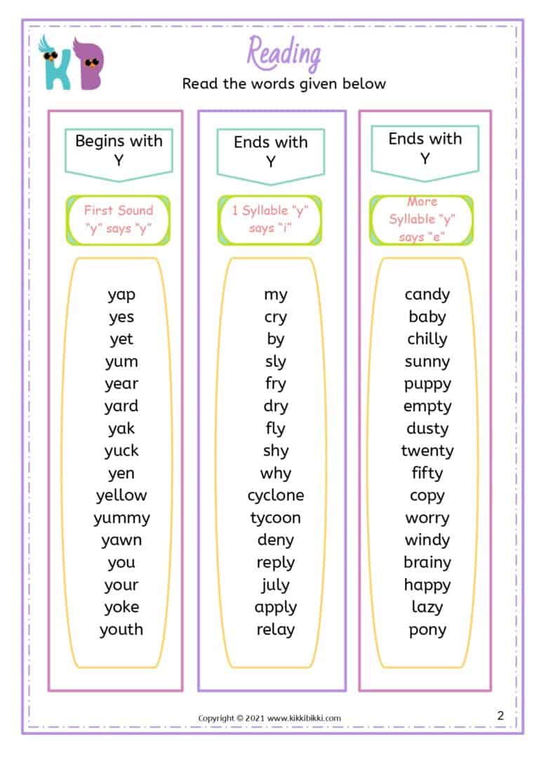 Sounds of y Worksheet - Free Phonics Printable Worksheets