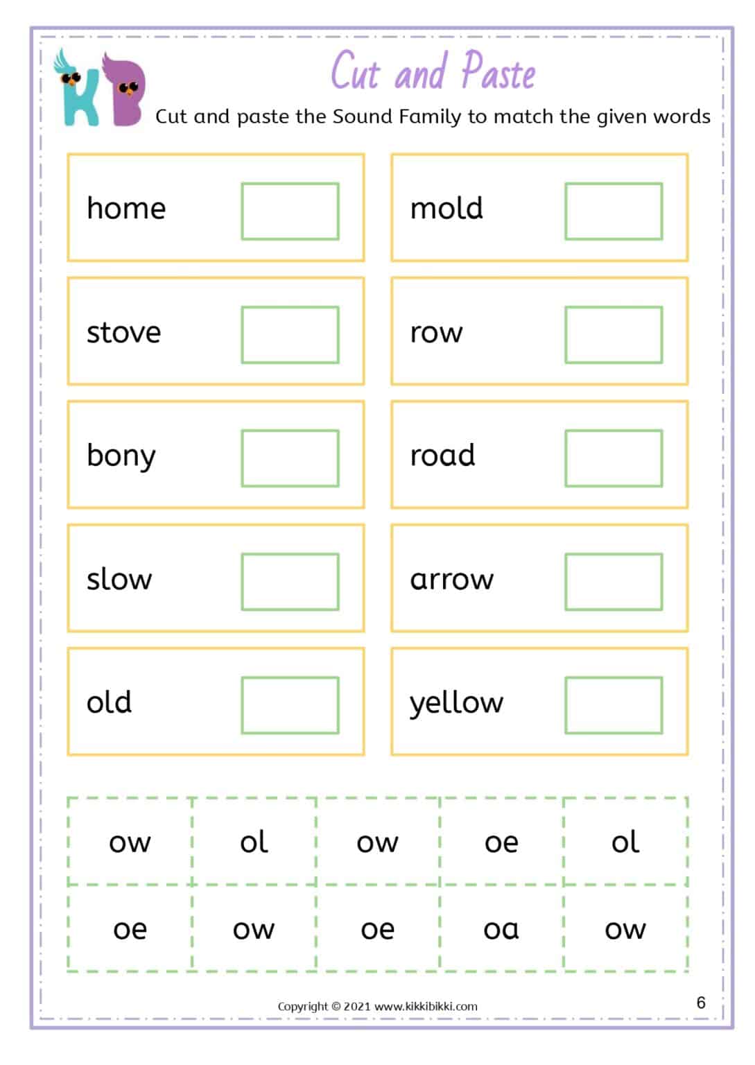 Learn to Spell oa, ow, oe, ol Words - Free Printable Worksheets