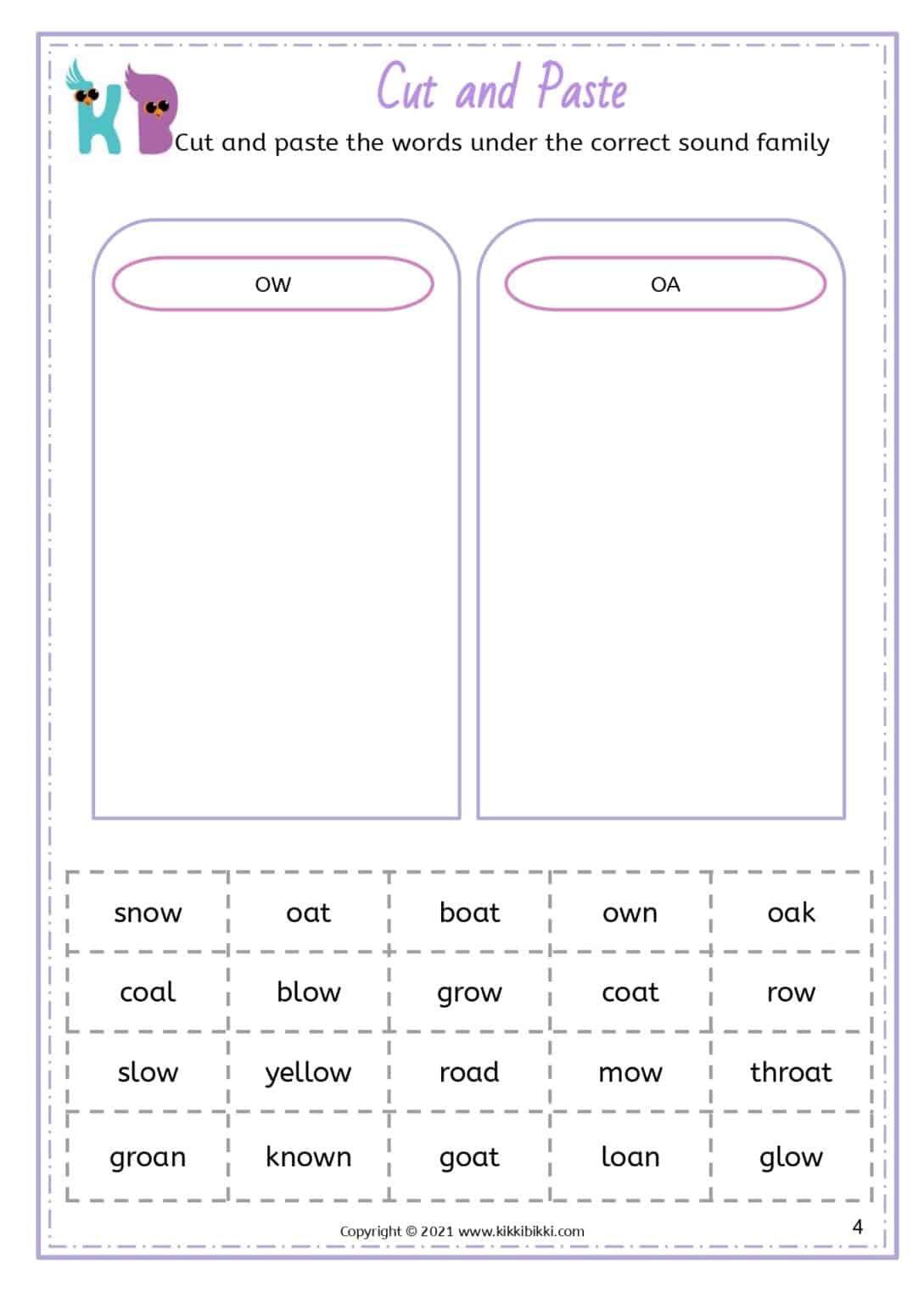 Learn to Spell oa, ow, oe, ol Words - Free Printable Worksheets