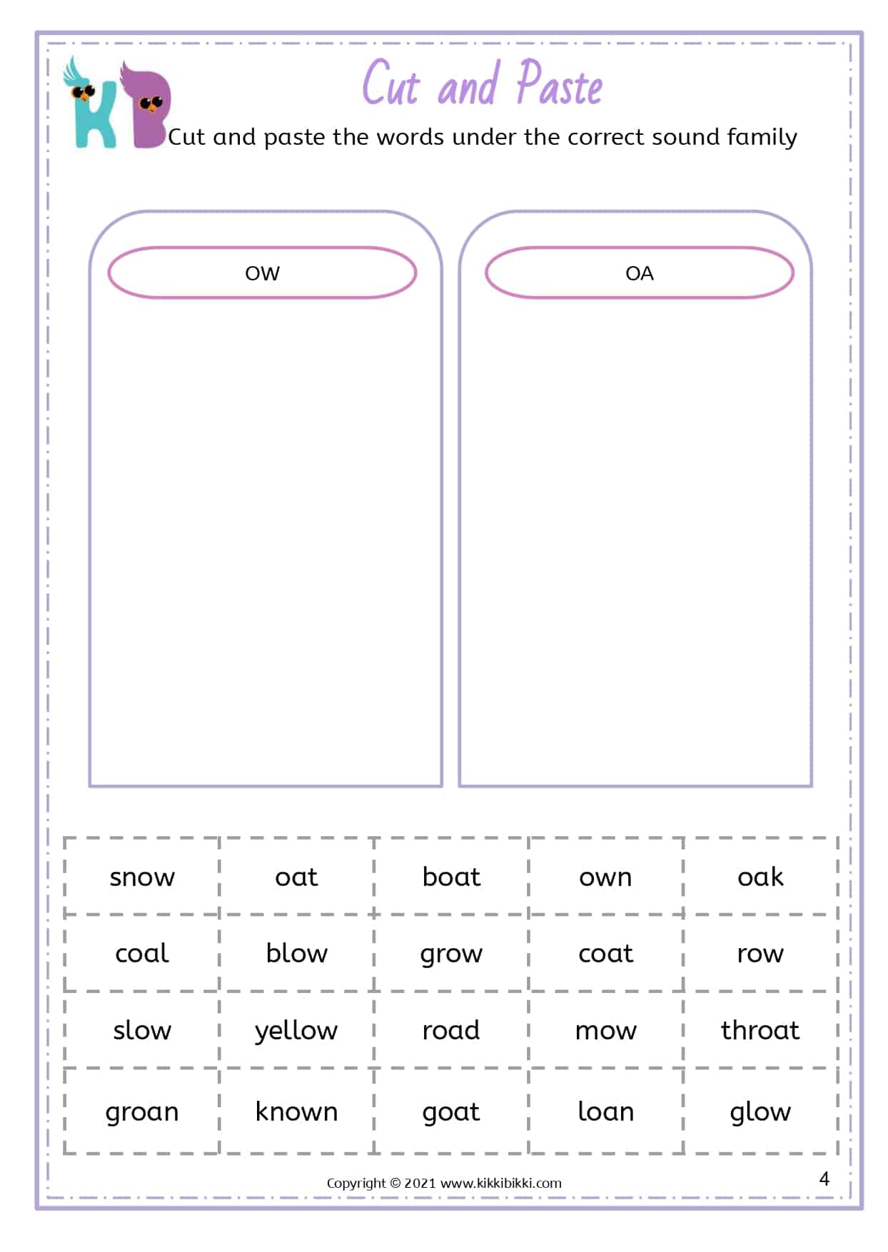 Learn to Spell oa, ow, oe, ol Words - Free Printable Worksheets