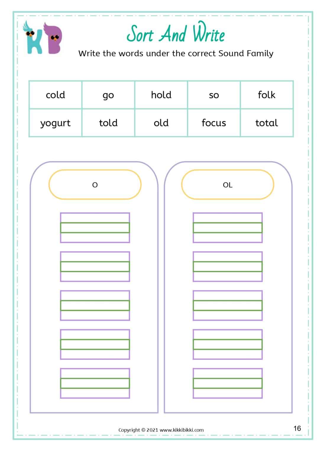 Learn to Spell oa, ow, oe, ol Words - Free Printable Worksheets