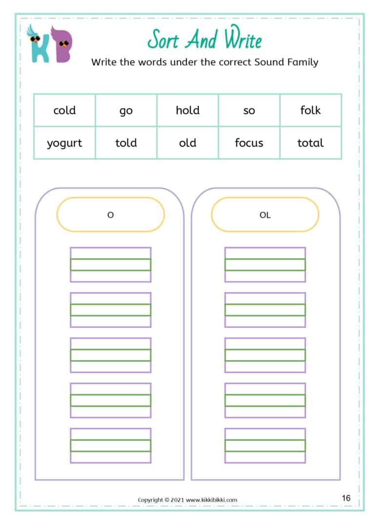 Learn to Spell oa, ow, oe, ol Words - Free Printable Worksheets