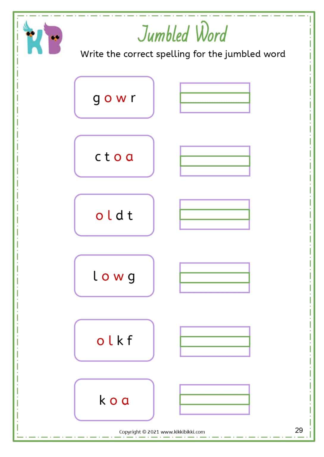 Learn to Spell oa, ow, oe, ol Words - Free Printable Worksheets