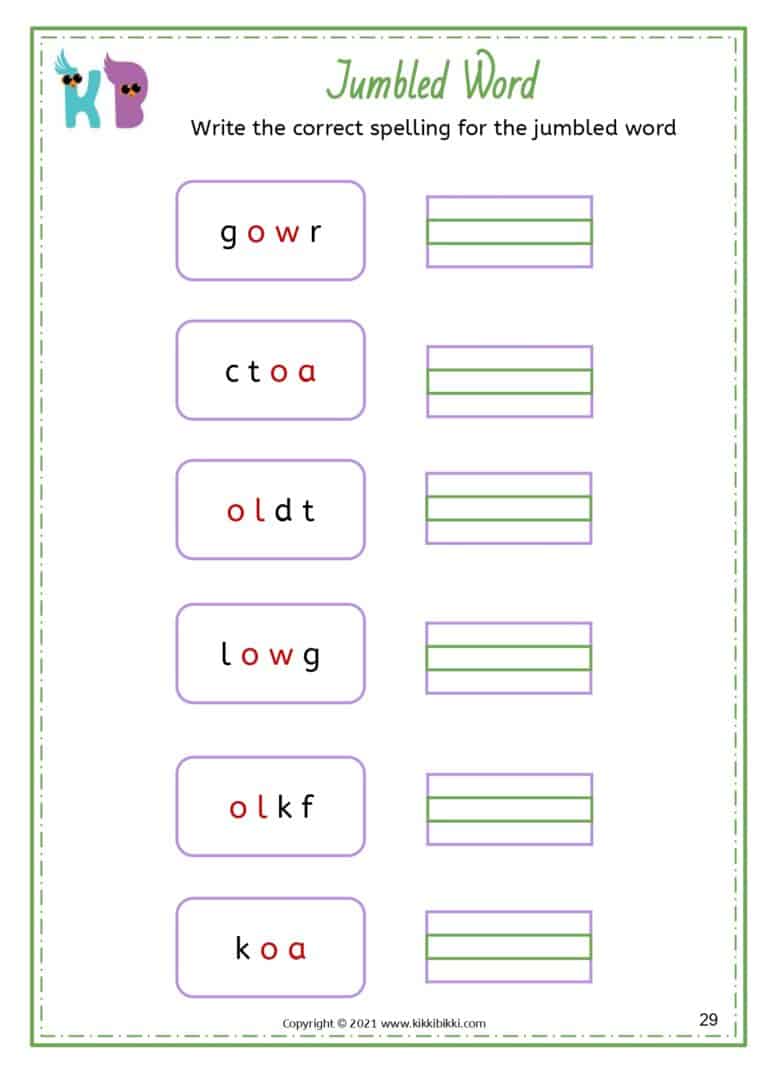 Learn to Spell oa, ow, oe, ol Words - Free Printable Worksheets