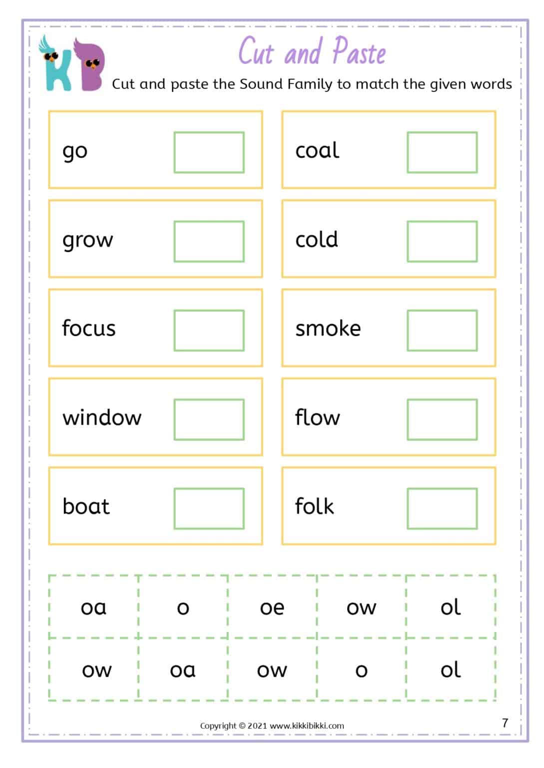 Learn to Spell oa, ow, oe, ol Words - Free Printable Worksheets