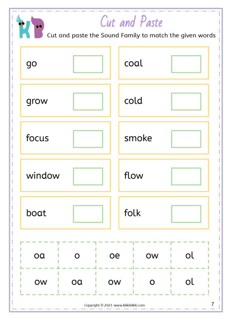 Learn to Spell oa, ow, oe, ol Words - Free Printable Worksheets