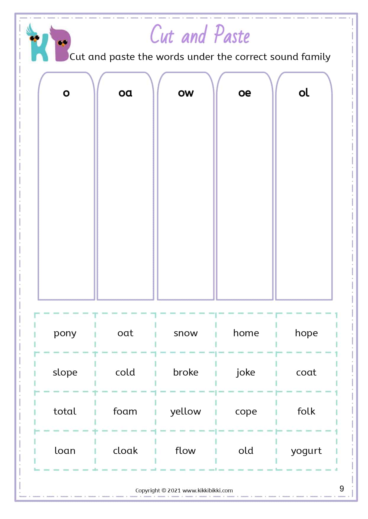 Learn to Spell oa, ow, oe, ol Words - Free Printable Worksheets